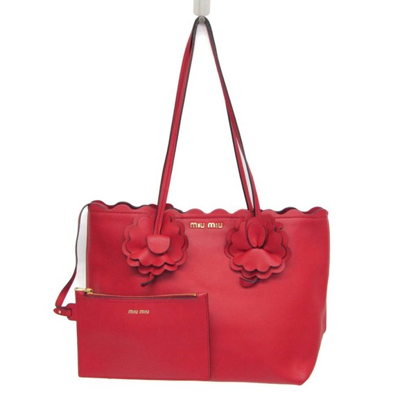 OTHERS | Bags | Miu Miu Flower 5bg54 Womens Leather Tote Bag Red Color ...